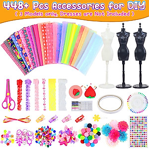 Ecore Fun 448 Pcs Fashion Design Kit for Girls Doll Accessories DIY Set Creativity DIY Arts & Crafts Toys with Mannequins Gift for 6-8 8-12 Year Old Girl