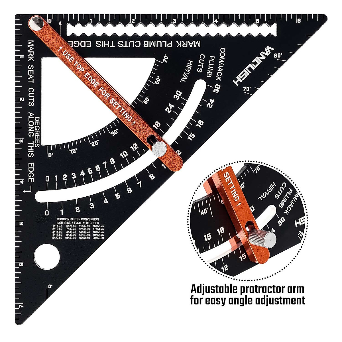 Vanquish Rafter Square for Carpentry, 7 Inch Aluminum Carpenter Square (4027), Black