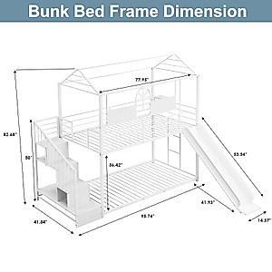 POLOPA Bunk Bed,Twin Over Twin Bunk Bed,Twin Bunk Bed with Stairs Storage and Slide,Twin Bunk Beds,Metal Bunkbeds Frame with Guardrails for Kids Teens Girls Boys Toddlers (White)
