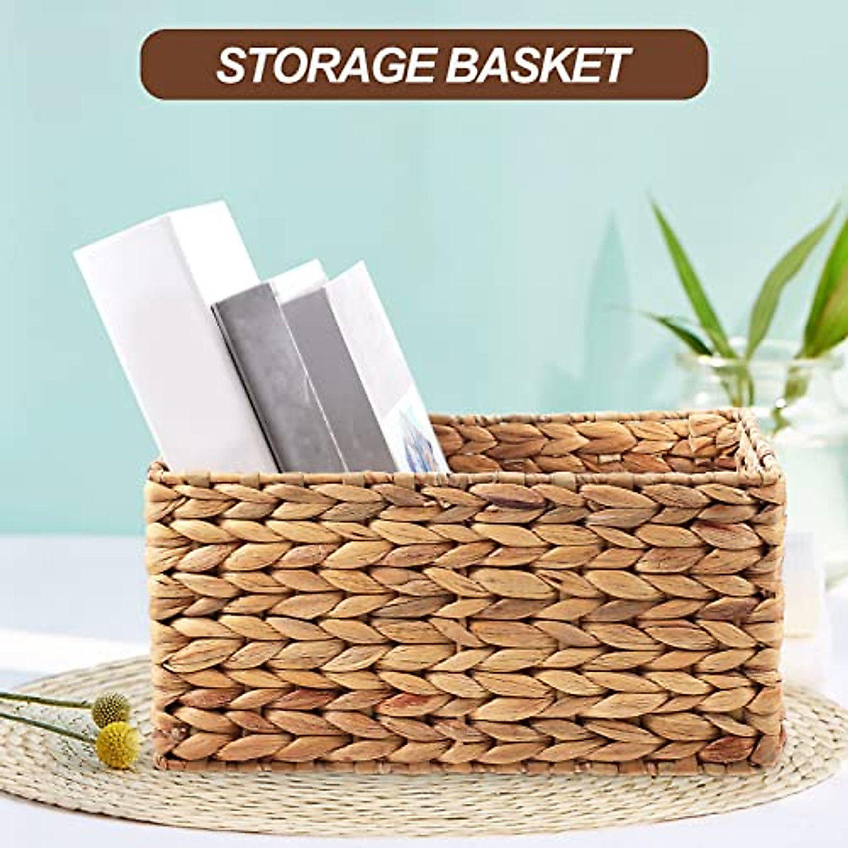 Baskets Wicker Water Hyacinth Storage Basket: Wicker Storage Bin Shelf Seagrass Rectangular Basket Woven Box Weave Organizer for Office Closet Blankets Clothes Wicker Wicker Baskets