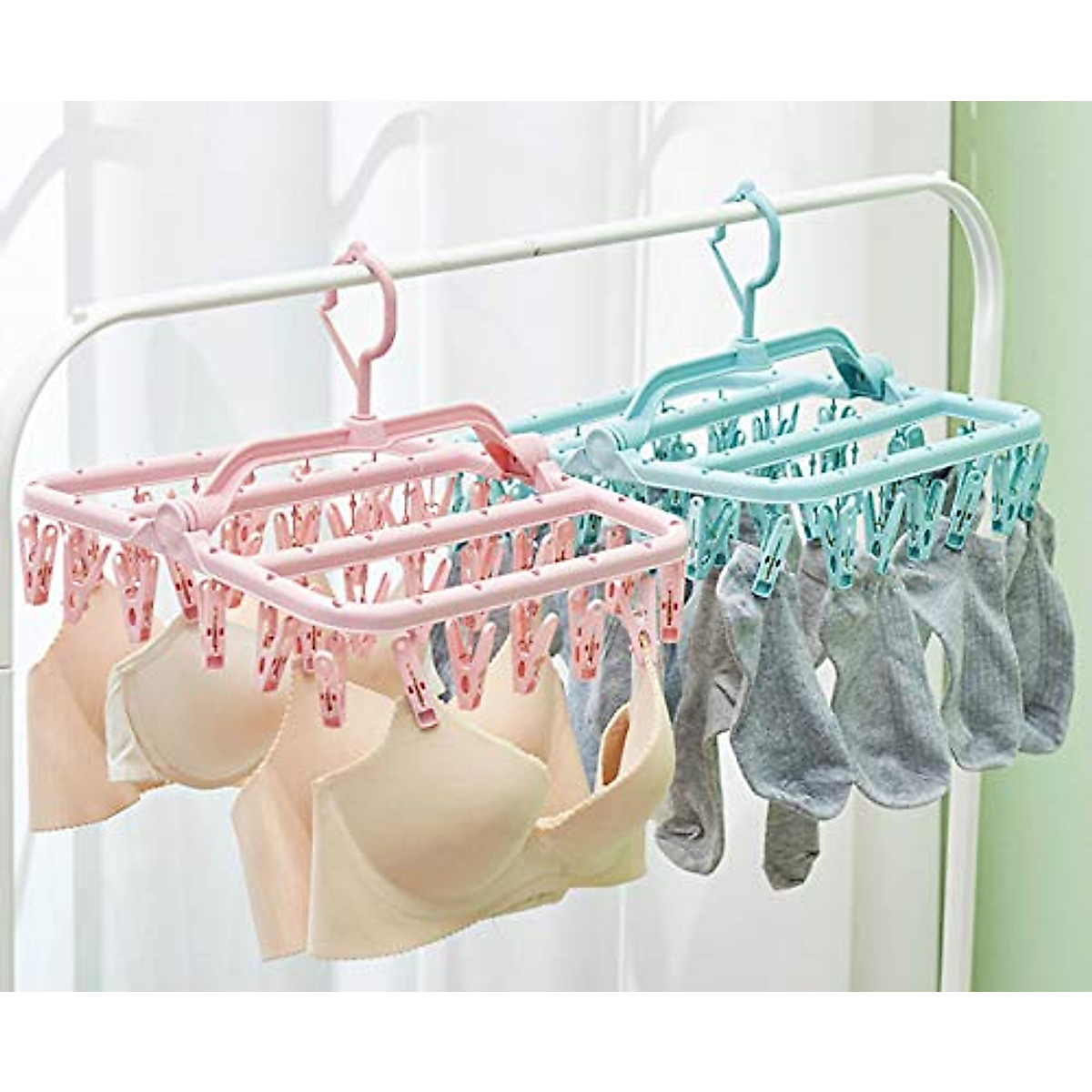 Wuyue Hua Swivel Hook 32 Pegs Drying Rack Clothes Hanger Multifunctional Folding Plastic Clothes Hanger for Underwear Socks Gloves
