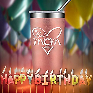 AMIGOO Best Mom Ever - Stainless Steel Mug Tumbler with Lid and Straw, Insulated Travel Coffee Cup Mothers Birthday Gifts for Her Mom Women Ladies (20 oz, Rose Gold)
