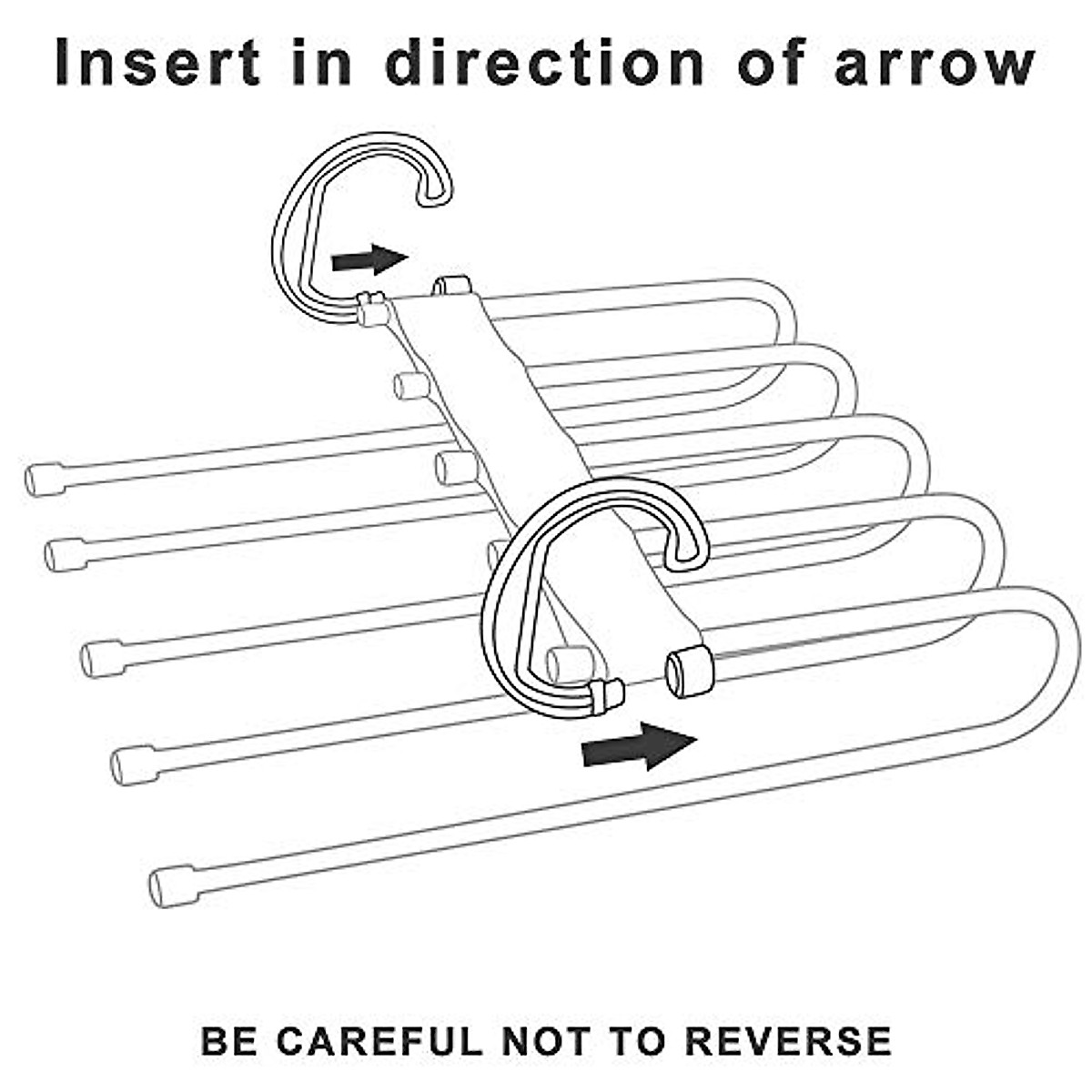 WAOU Massy Pants Hangers Multi-Layer Hanging Pants 5 in 1 Pants Rack Stainless Steel Pants Hangers Folding Storage Rack Space Saver Storage for Trousers Scarf Tie Belt Adjustable Black (2 Pack)