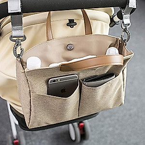 Baby Diaper Caddy Bag - Diaper Caddy Tote Baby Stroller Bag Nursery Storage Bin for Diapers, Wipes & Toys Mini Diaper Bag With Stroller Hooks (Beige)