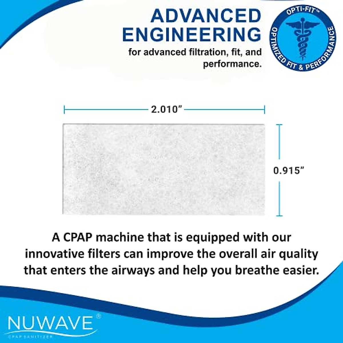 NUWAVE Replacement Filter for ResMed Part Number S9/S10 Standard Pollen Filter 36850, High-Efficiency CPAP Filters ResMed, Opti-fit ResMed Filters, Pollen Filters CPAP ResMed S9-60 Per Pack