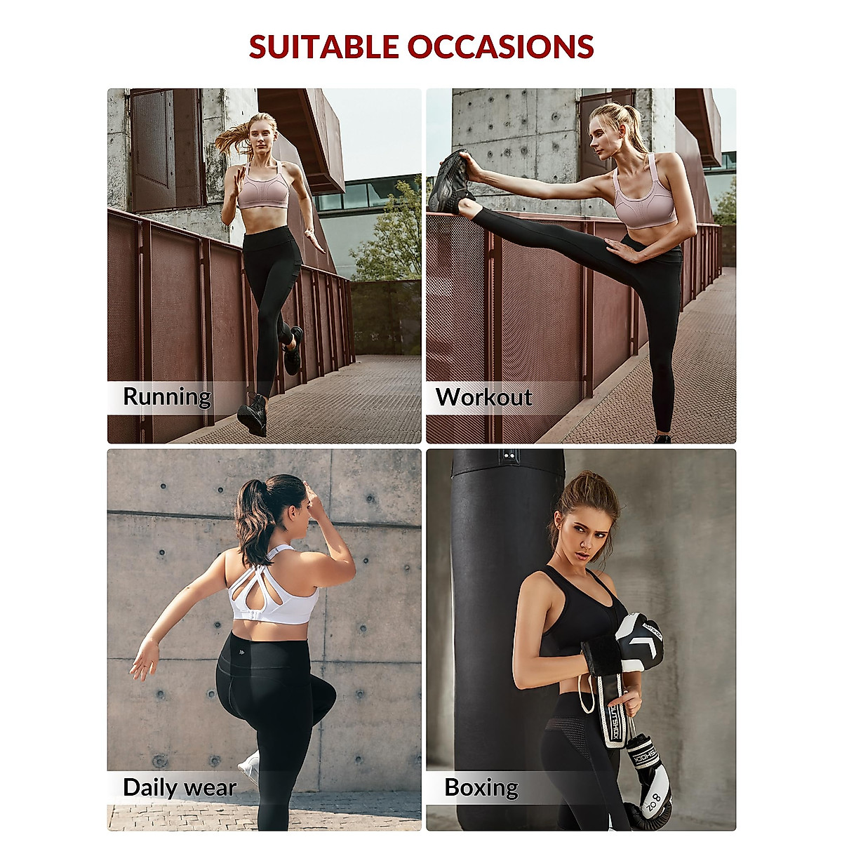 Yvette Sports Bra High Impact Adjustable Criss Cross Back, Full Support for Large Bust No Bounce, White,S