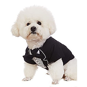 Coomour Dog Shirt Suit Pet Bowtie Costume for Small Medium Dogs Cats Wedding Party Formal Gentleman Clothes (L)