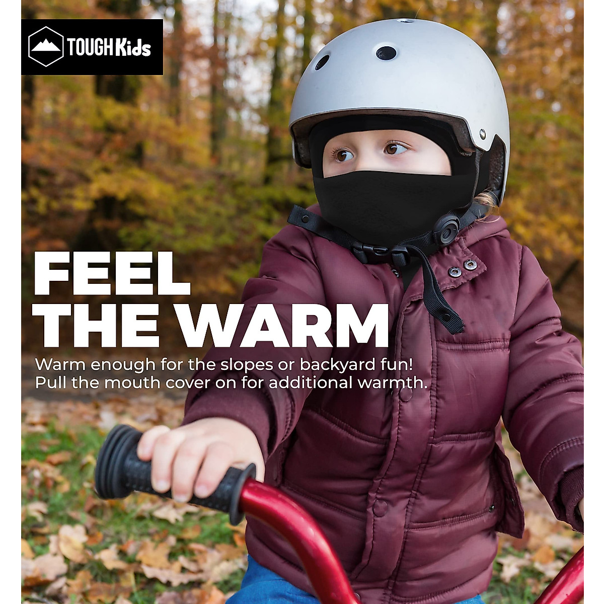 Tough Headwear Ski Mask for Kids - Kids Balaclava, Toddler Neck Warmer, Kids Helmet Liner - Kids Ski Neck Gaiter & Kids Ski Mask Fleece Hood Black