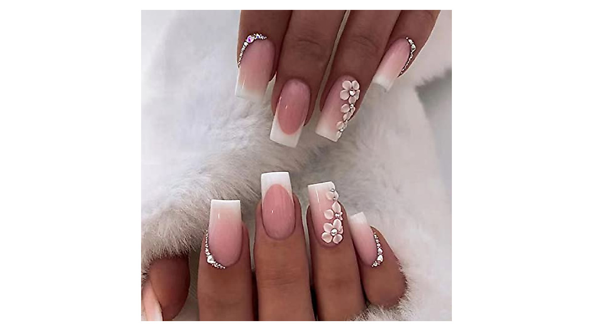 Stylish Medium Square Press on Nails with Rhinestones