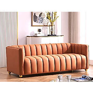 Container Furniture Glam Fabric Upholstered Solid Wood Frame 82.7" Art Deco Sofa for Living Room, Office, Sophisticated 3 Seater Couch, Orange