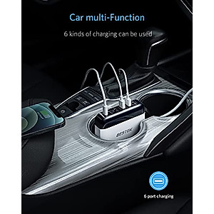 BESTEK Multi Ports USB Car Charger, Fast Charge 86W 9A Quick Charge 3.0 & USB-C PD Car Charger Adapter with Smart Identification for Cell Phones, Tablets and Other USB Devices