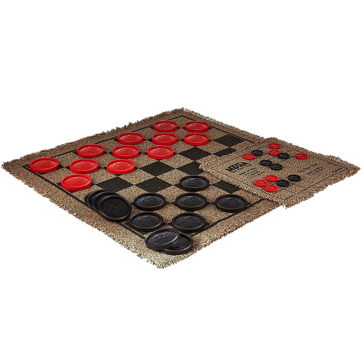 Giant & Mini Checkers Rugs Bundle - 2 Reversible Checkerboard Rugs with 3-in-1 Checkers + Classic & Mega Tic Tac Toe - 26" x 26" & 12" x 12" Rugs for Travel, Parties, & Family Board Game Nights