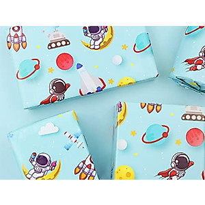 Out Space Wrapping Paper for Boys Girls Kids, Astronauts Rockets Moon Satellites Probes Planets Pattern Space Galaxy Wrapping Paper for Space Sky Fanatics Women Men Birthday Party Gift Wrap Paper