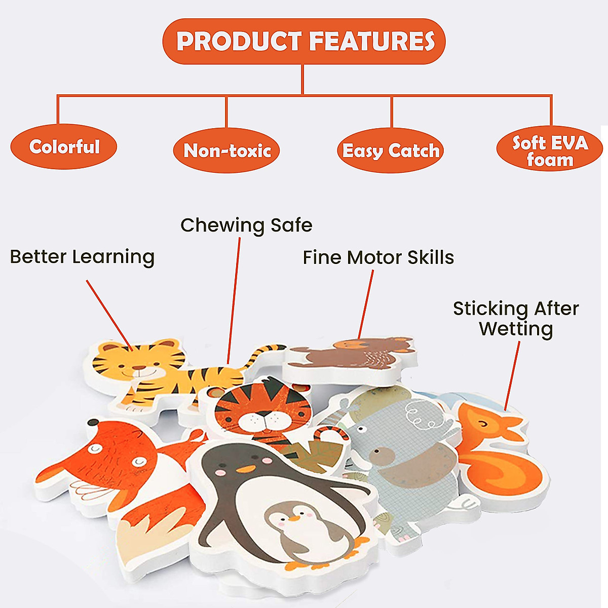 Rose Rubi Animal Bath Toys for Kids, Non-Toxic Foam Baby Bath Toys for Infants 6-12 Months, 18 Pcs Premium Educational Floating Water Toys