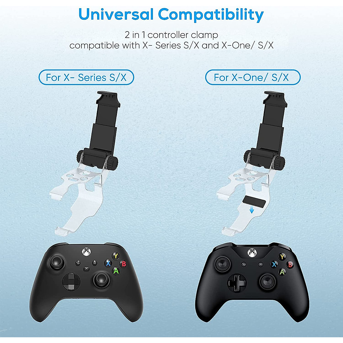 TGDPLUE Phone Controller Mount Clip Kit for Game Controllers,Controller Phone Mount Compatible with Xbox Series X/S,Xbox One/One S/X Controller,Adjustable,black