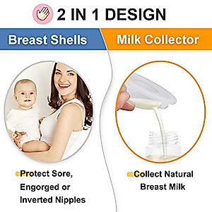 Breast Milk Catcher, Milk Collector for Breastfeeding Mother, Breast Shells, Breastmilk Collector with Plugs, for Milk Leaks, Protect Cracked Nipples&Collect Breastmilk, Silicone Nursing Cups-2PCS