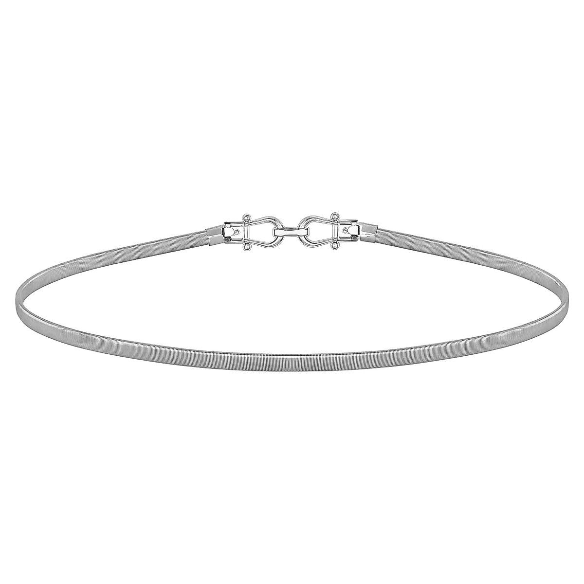 JASGOOD Skinny Metal Waist Belt for Dress Fashion Silver Waistband Elastic Metal Chain Belt, B-Silver