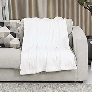 TILLYOU Reversible Plush Sherpa Fleece Baby Blanket for Boys, Girls, Kids, Toddler, Infant, Newborn, 40”x50” - Fuzzy Fluffy Warm Throw Blanket for Toddler Bed, Crib, Stroller, Bassinet, Pet, White
