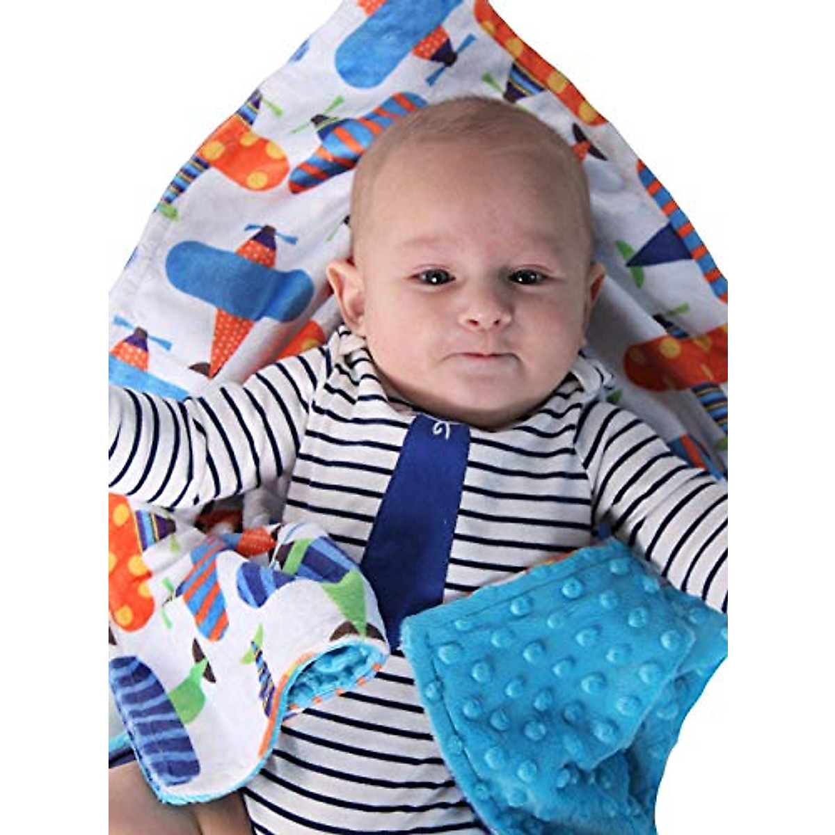 Snuggle Stuffs Unisex Baby Reversible Minky Dot Stroller Blanket (Choose Color) (Airplane/Turquoise)