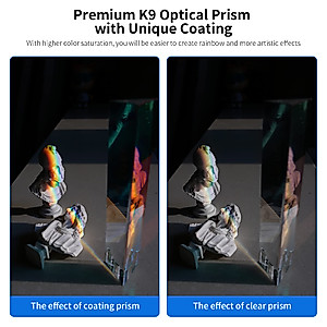 Meking 3Pcs Photography Crystal Prism with Mini Tripod, Camera Lens Optical Crystal Ball Glass, Cube and Pyramid Prism for Rainbow Effect Make Teaching Light Spectrum Physics