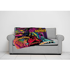 Universal Monsters Mashup Plush Throw Blanket - Measures 50 x 70 Inches, Super Soft Lightweight Bedding with Frankenstein, Dracula and The Mummy