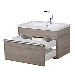 Cutler Kitchen and Bath Arlie 24 inch Wall Mounted Bathroom Vanity with Sink, Cultured Marble Top - Bathroom Sink Vanity with Multiple Soft Close Storage Drawers, Dorato