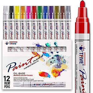 Paint Pens Paint Markers Never Fade Quick Dry and Permanent, 12 Color Oil-Based Waterproof Paint Marker Pen Set for Rock Painting, Ceramic, Wood, Fabric, Plastic, Canvas, Glass, Mugs, DIY - TF001