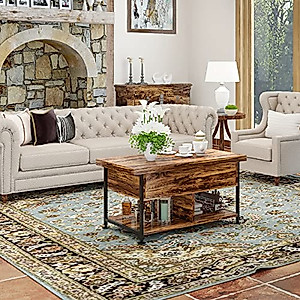 cosimates Lift Top Coffee Table ，4 in 1 Multi-Function Coffee Table with Hidden Compartment ，Modern Lift Tabletop Dining Table for Living Room Reception/Home Office, Rustic Brown
