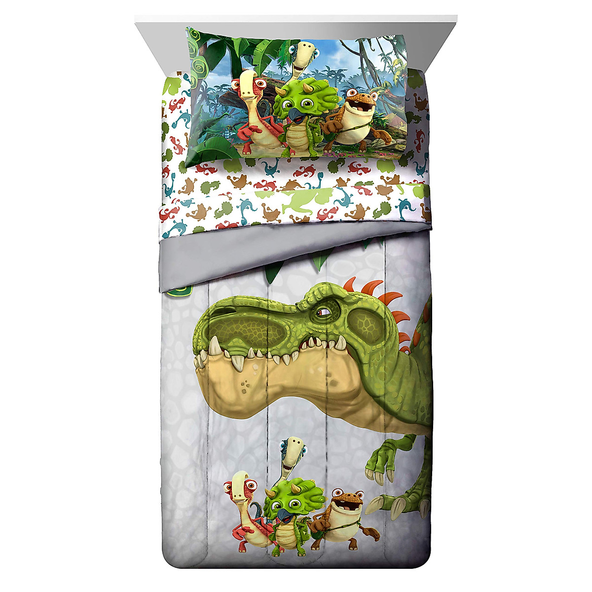 Jay Franco Gigantosaurus 4 Piece Toddler Bed Set – Bed Set Includes Toddler Size Comforter & Sheet Set - Bedding Features Dinosaur Rocky, Bill, Tiny, & Mazu (Official Gigantosaurus Product)