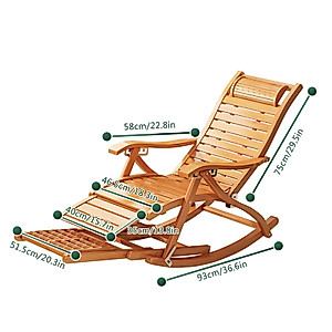 Outdoor Rocking Chair,Foldable Recliner,Bamboo Lounge Chair,Foldable Rocking Chair,Garden Deck Chairs for Elderly,Garden Chair,with Headrest Pillow and Foot Massage Board(Grey)
