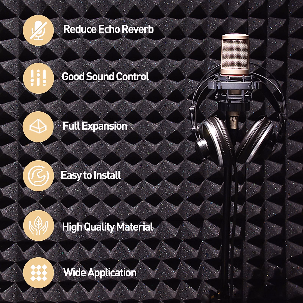 36 Pack AUSLET Acoustic Panels 12 x 12 x 2 Inches, Pyramid Sound Proof Foam Panels for Wall, High Density Black Acoustic Foam Panels,Soundproof Wall Panels