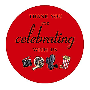 MAGJUCHE Movie Night Thank You Stickers, Cinema Theater Themed Birthday or Other Party Favor Sticker Labels, 2 inch, 40-Pack