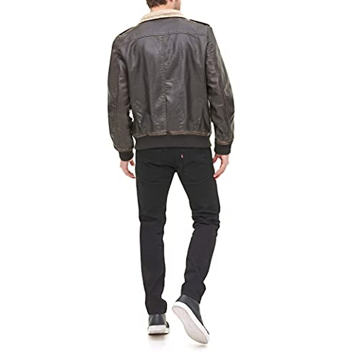 Levi's mens Vintage Deer Sherpa Lined Aviator Bomber Faux Leather Jacket, Dark Brown, Large US