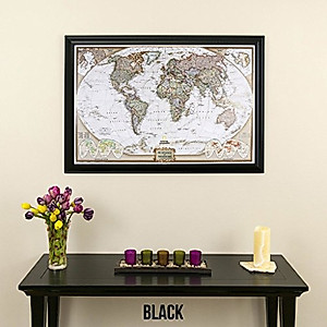Push Pin Travel Maps Executive World with Black Frame and Pins - 27.5 inches x 39.5 inches