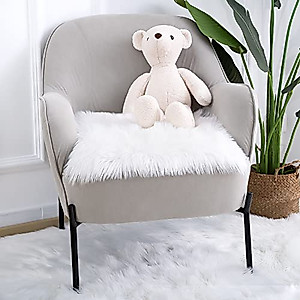 Noahas Faux Fur Sheepskin Silky Seat Cushion Home Decor Long Wool Area Rugs Carpet Soft Fluffy Plush Chair Seat Pads Universal Fit for Home Office Restaurant Chair, 1.6ft x 1.6ft, White, 1 Pack