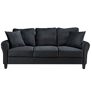 VITOVMA 3-Seater Sofa Couch for Living Room, Modern Comfy Sofa with Thick Spring-Bag Seats and Removable Back Cushions, Rounded Arm (Black)