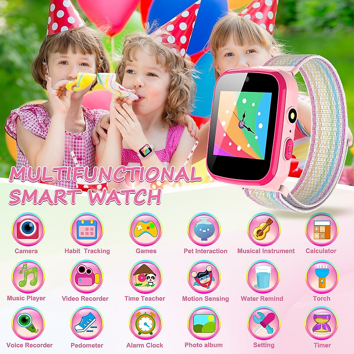 Vakzovy Smart Watch for Kids Gift for Girs Toys Age 6-8, with Video Camera Music Audiobook Games Kids Watches for Girls Ages 8-10 Educational Birthday Gifts for 5 6 7 8 9 10 Year Old Girls