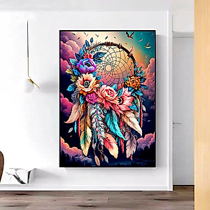 Dream Catcher Diamond Painting Kits for Adults Beginners,5D DIY Diamond Dots Art Flowers,Dreamcatcher Paint by Diamonds Round Full Drills Gem Paintings for Home Wall Decor 12x16Inch