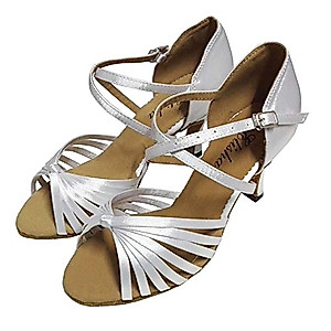 Elisha Dance Shoe Women's Classic Latin Sandals Open Toe Ballroom Salsa Socials Party Dancing Shoes Slotted Strap Suede Sole More Colors (White, Numeric_8)