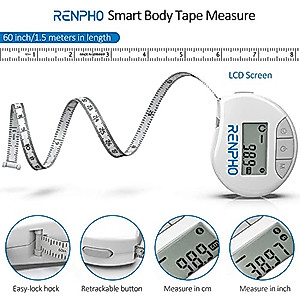 Smart Tape Measure Body with App - RENPHO Bluetooth Measuring Tapes for Body Measuring, Weight Loss, Muscle Gain, Fitness Bodybuilding, Retractable, Measures Body Part Circumferences, Inches & cm