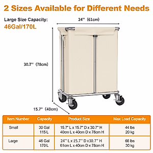 Hodonas Laundry Basket with Wheels, Rolling Laundry Hamper 170L Large Dirty Clothes Hamper Cart with Metal Frame and Removable Bag, Hampers for Bedroom, Bathroom, and Laundry Room Organization, Beige