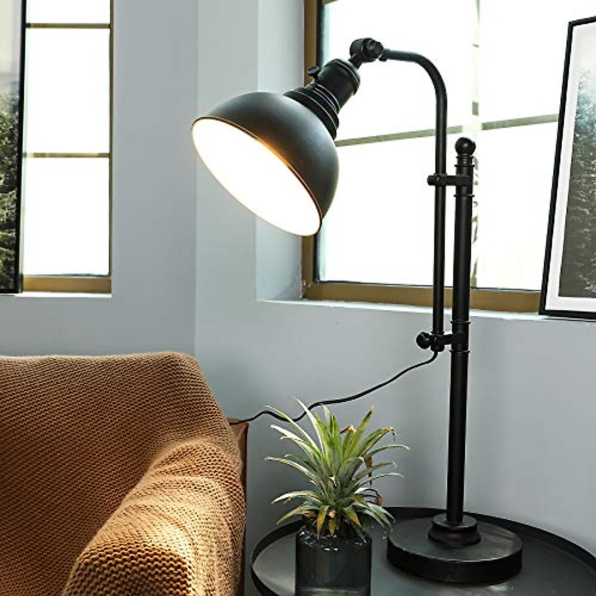 VONLUCE Industrial Table Lamp Black, Rustic Desk Lamp Task Lamp in Antiqued Bronze Finish, Vintage Table Lamp for Reading Living Room Farmhouse Office, ETL. (25''-29'')