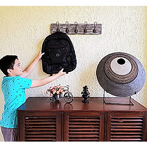 WRIGHTMART Wooden Coat Rack Wall Mounted with 5 Hanger Hook, for Porch, Kitchen, Bedroom, Hallway, Antique Farmhouse Rustic Character, Mahogany Wood, (Aged Whitewash Bronze Hook)