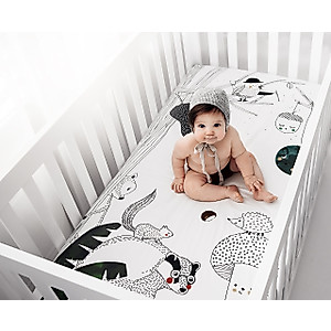 Rookie Humans 100% Cotton Sateen Fitted Crib Sheet: Woodland Dreams. Modern Nursery, Use as a Photo Background for Your Baby Pictures. Standard Crib Size (52 x 28 inches) (Black White)