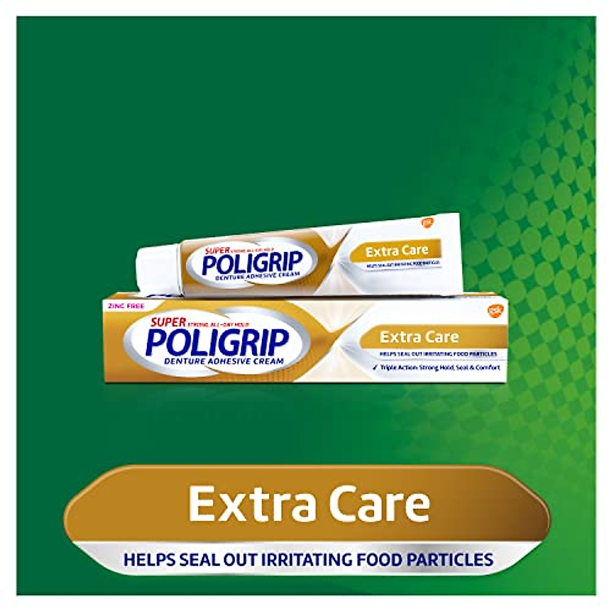 Super Poligrip Extra Care Denture Adhesive Cream, Zinc Free Denture Cream - 2.2 Ounces (Pack of 4)