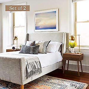 Mazefur Hidden Compartment Nightstands Set of 2, Concealment Furniture Mid Century Bed Side Table with Drawer, Hidden Storage End Table for Bedroom Living Room, Walnut Color