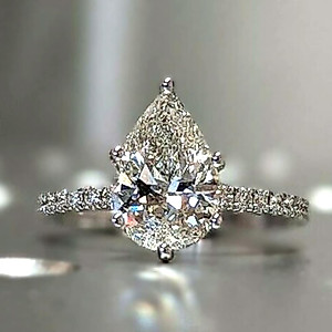 Koguxuix 2 Carats Teardrop Pear Cut Cubic Zirconia CZ Cryatal Rhodium Plated Sterling Silver for Women Solitaire Wedding Engagement Ring (8)