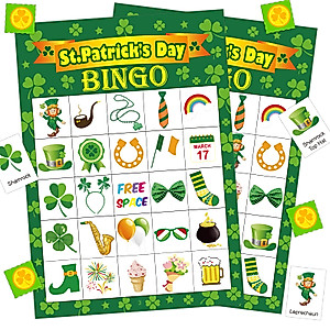 GIANTRUMP St Patricks Day Bingo Game for Boys and Girls, 24 Players St Patricks Day Games for Green Shamrock Party Games St Patricks Party Games Spring Classroom Family Activities
