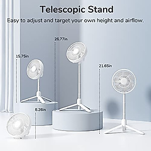 JISULIFE Camping Fan with LED Light, 8000mAh Battery Operated Fan, Telescopic Tripod, 4-IN-1 Multifunction Fan with Remote Control, Timer, 4 Speeds, Portable Floor Fan for Bedroom/Outdoor/Travel-White