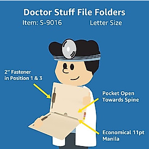 Doctor Stuff Manila Pocket File Folders - Letter Size End Tab Folder with Full Pocket on Inside Back Open Towards Spine, 2" Bonded Fasteners on Inside Front and Back, 11 pt Manila Stock, Box of 50